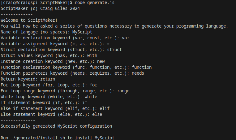 GitHub - CragglesG/ScriptMaker: Make your very own programming language, with almost no code!